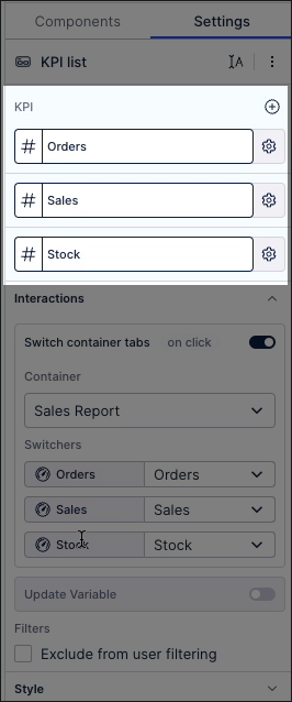 Configuring containers, tab containers, and conditional layouts